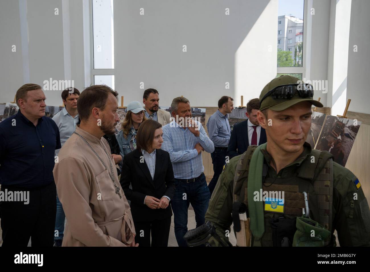 President of Moldova Maia Sandu, center, visits the Church of Saint ...