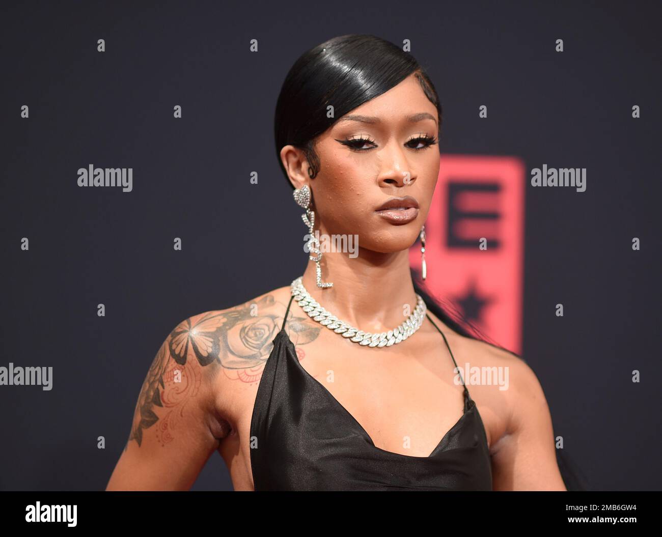 Lakeyah arrives at the BET Awards on Sunday, June 26, 2022, at the ...
