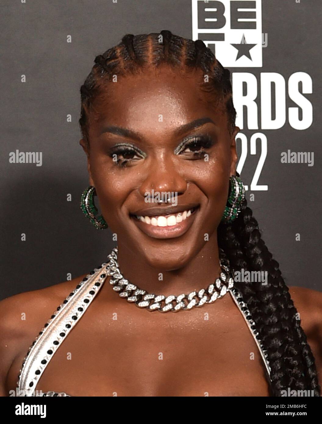 Doechii poses in the press room at the BET Awards on Sunday, June 26 ...