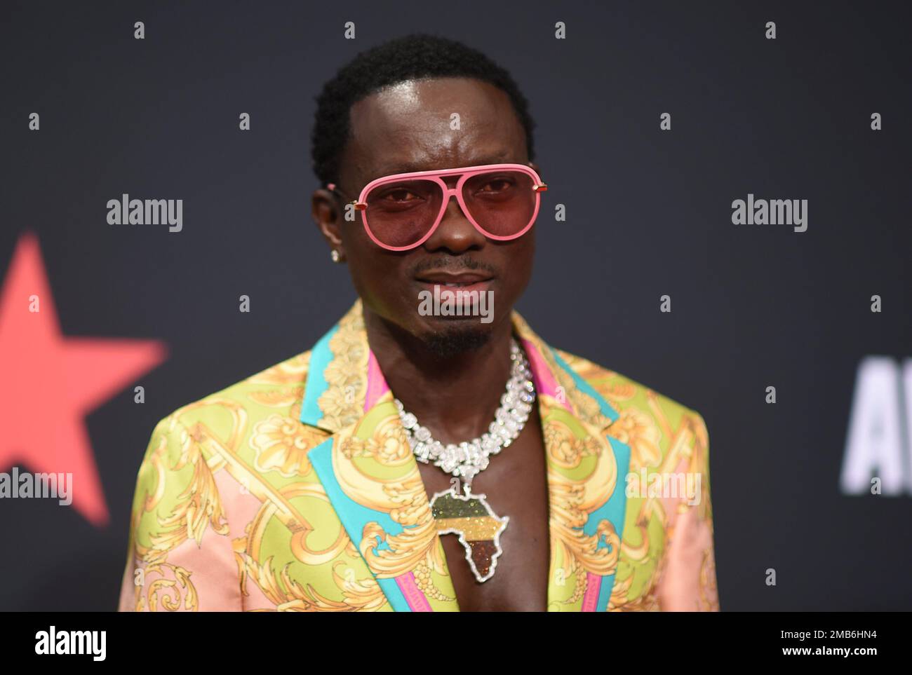 Michael Blackson arrives at the BET Awards on Sunday, June 26, 2022, at ...