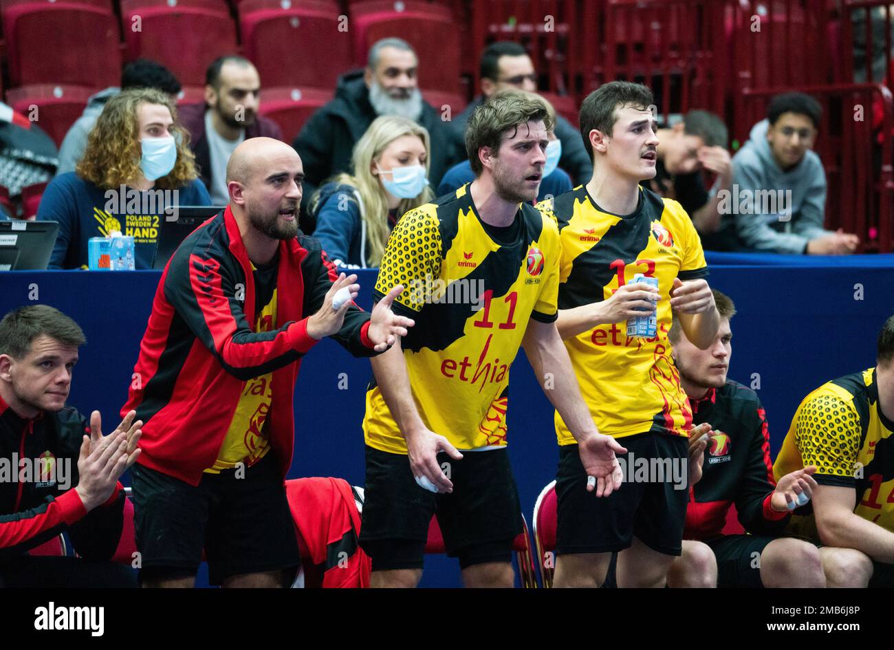 Malmo, Sweden. 19th Jan, 2023. Arber Qerimi (34), Tom Robyns (11) and ...