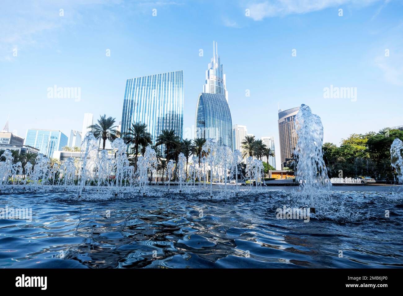 Dubai, UAE , United Arab Emirates. fountain front of the skyscraper in ...