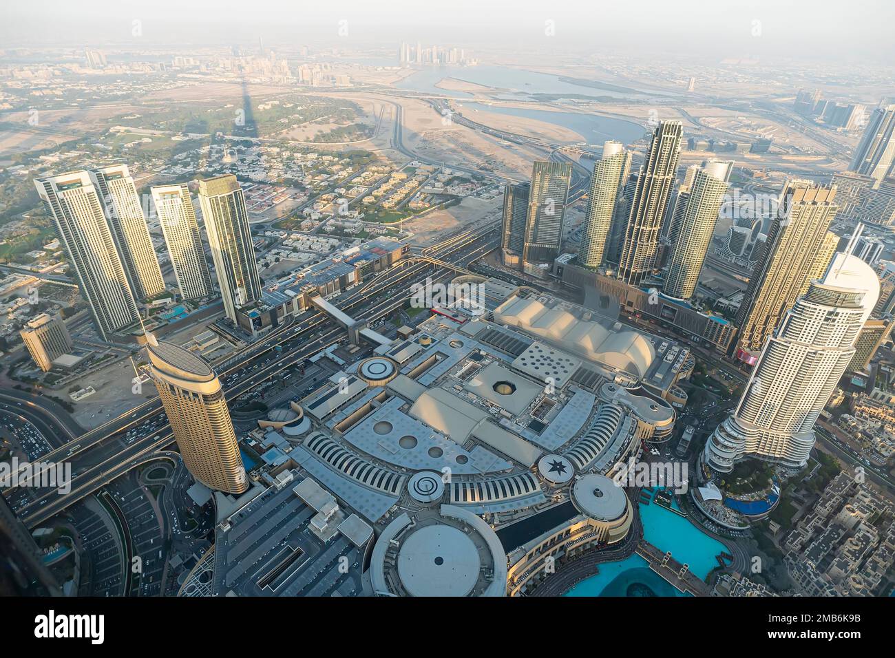 Aerial view of Downtown Dubai with Dubai Fountain and skyscrapers from ...
