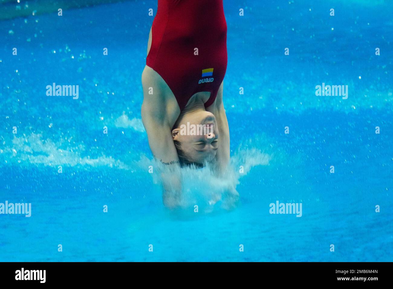 Sofia Lyskun of Ukraine competes during the women's diving 10m platform ...