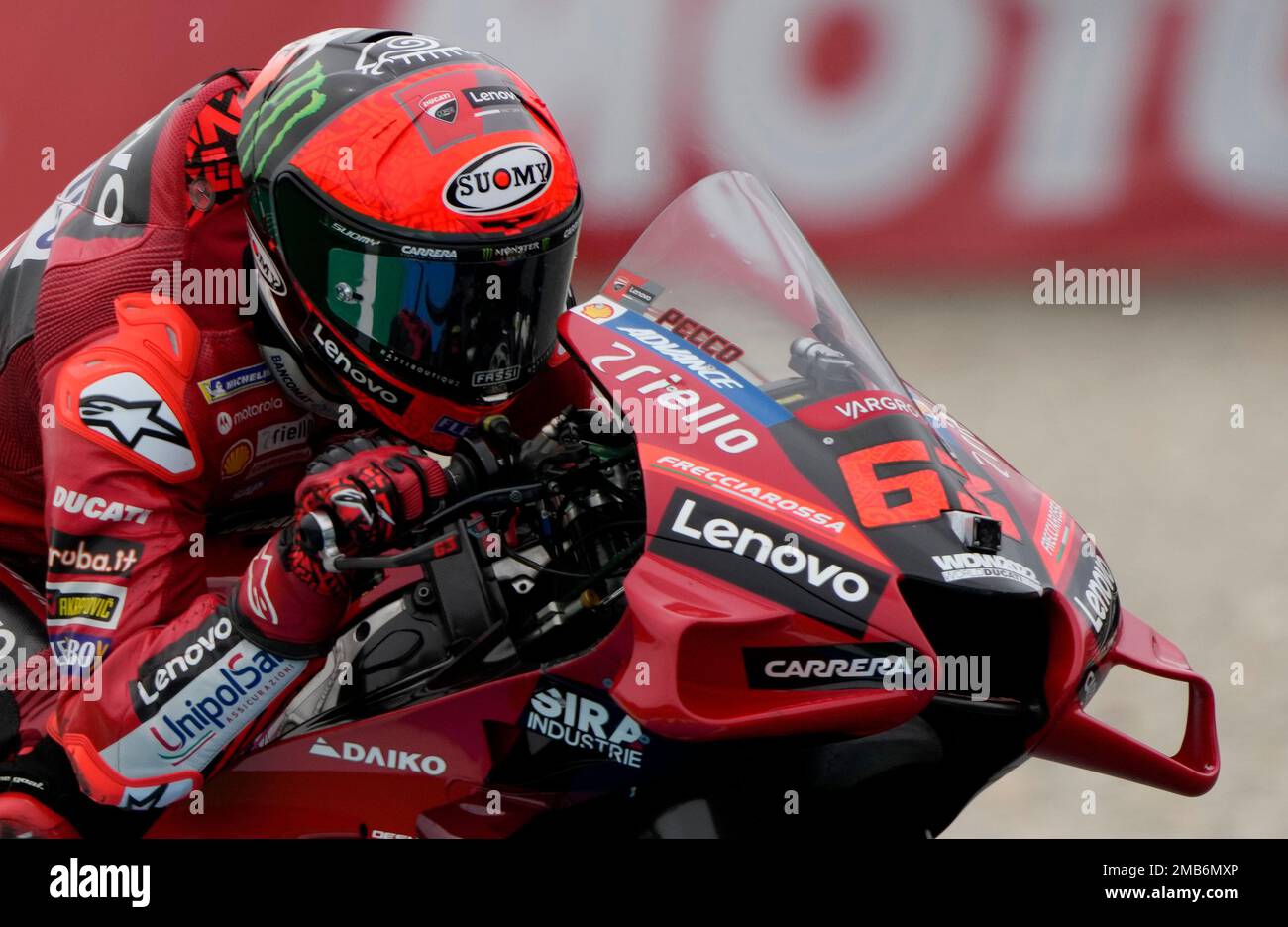 Italian rider Francesco Bagnaia of the Ducati Lenovo Team steers his ...
