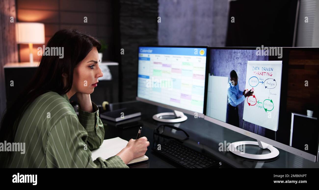 Virtual Online Training Program With Coach. Video Session Stock Photo ...