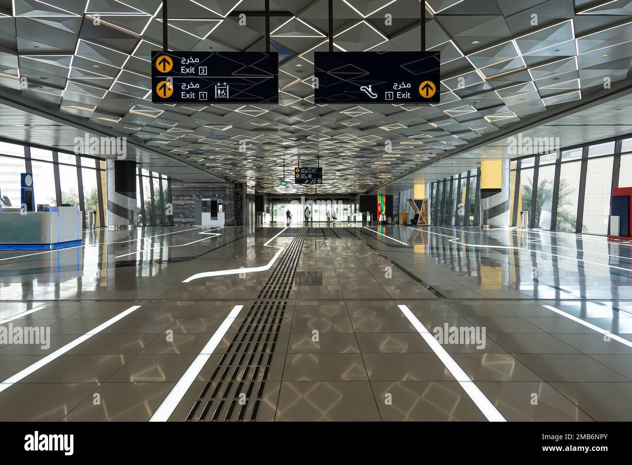 inside metro station is new modern room with signs. an empty metro ...