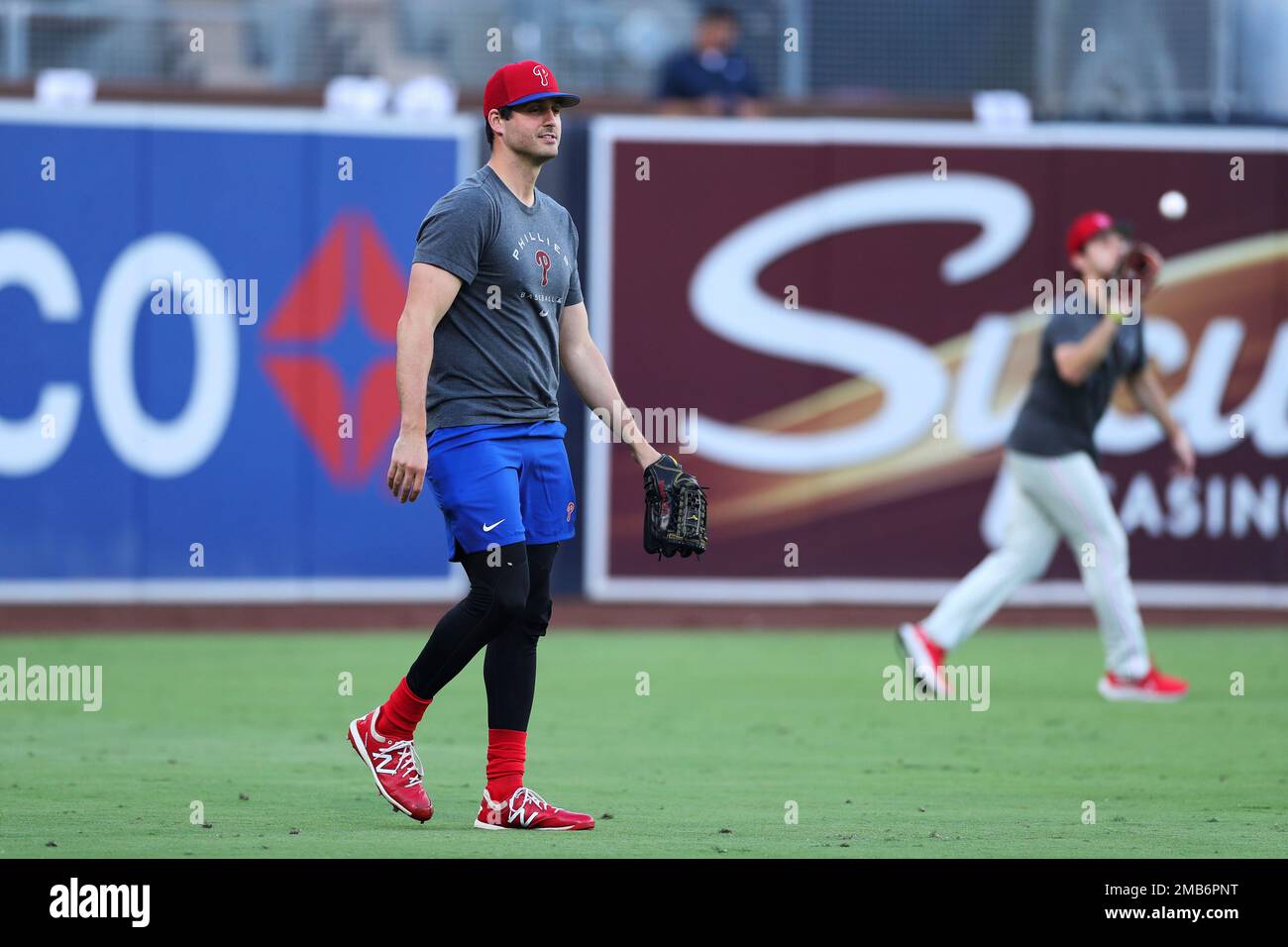 Philadelphia Phillies relief pitcher Mark Appel walks in the outfield ...