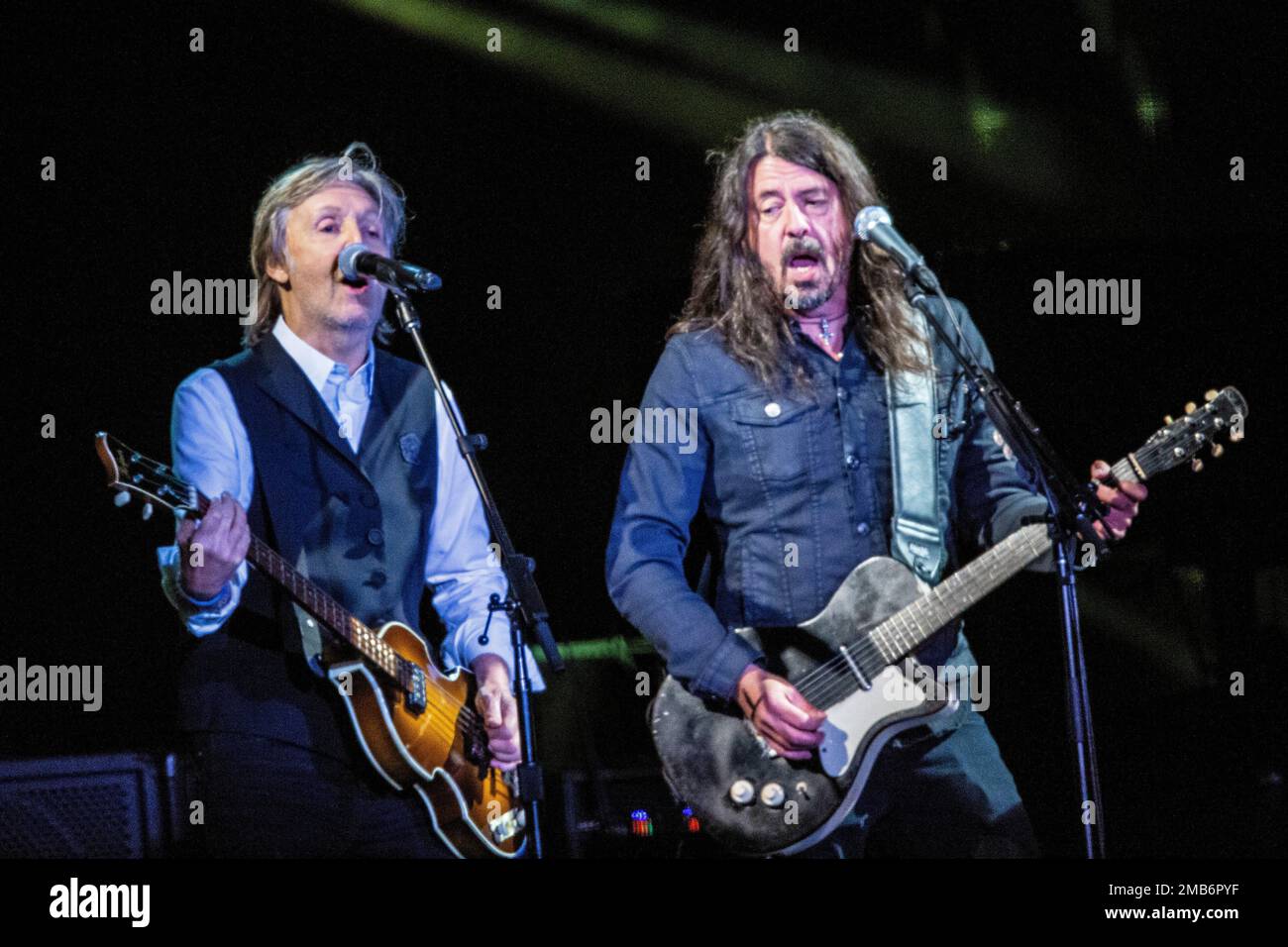 Paul McCartney, left, and Dave Grohl perform at the Glastonbury ...