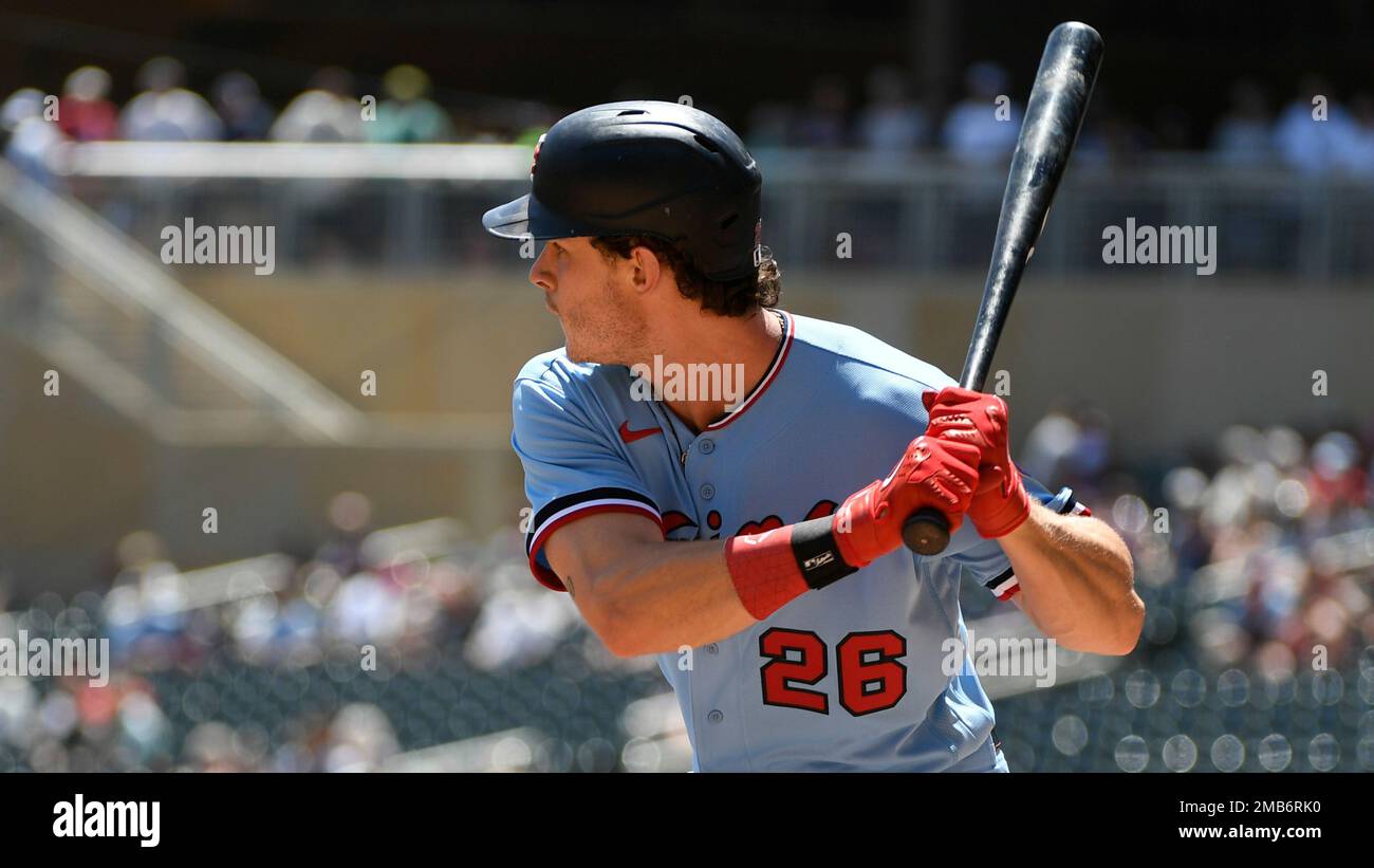 Minnesota Twins' Max Kepler at bat against the Cleveland Guardians ...