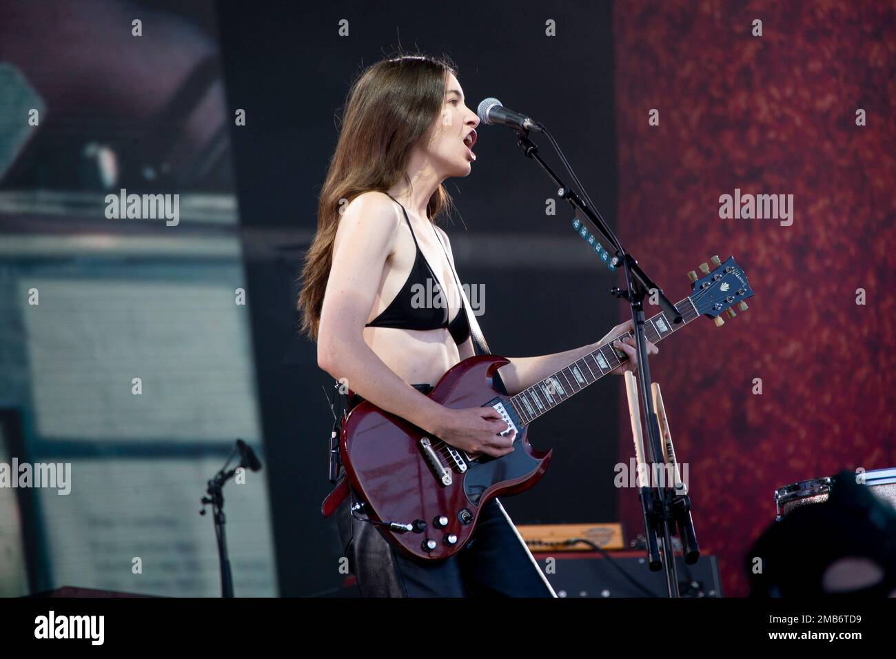 Danielle Haim from the band 'Haim' performs at the Glastonbury Festival ...