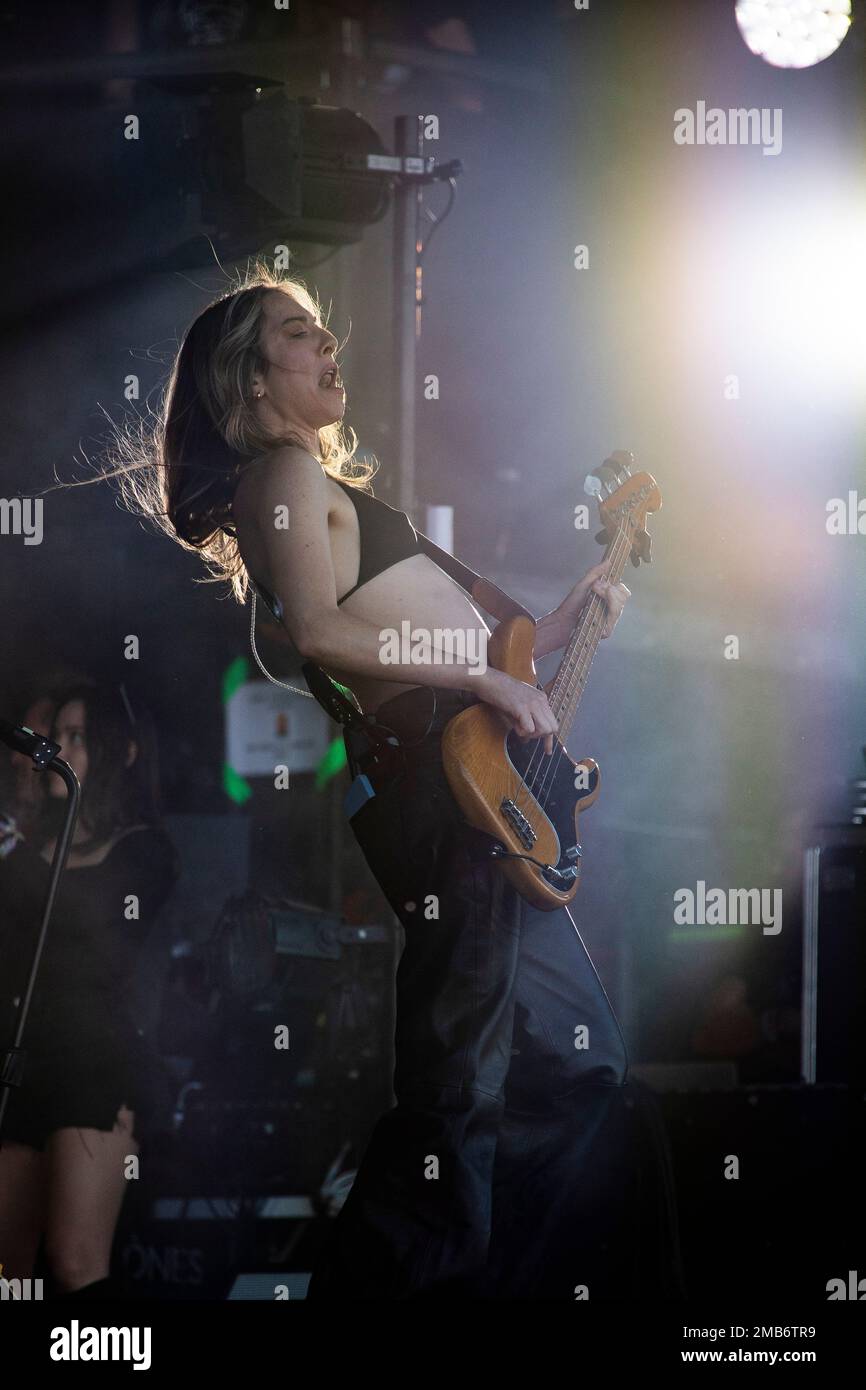 Este Haim from the band 'Haim' performs at the Glastonbury Festival in ...