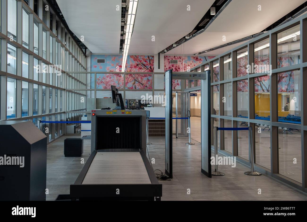 A security screening room sits in the newly renovated Yokota Passenger ...
