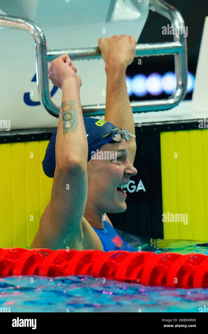 Sarah Sjostrom of Sweden celebrates after winning the women's 50m ...
