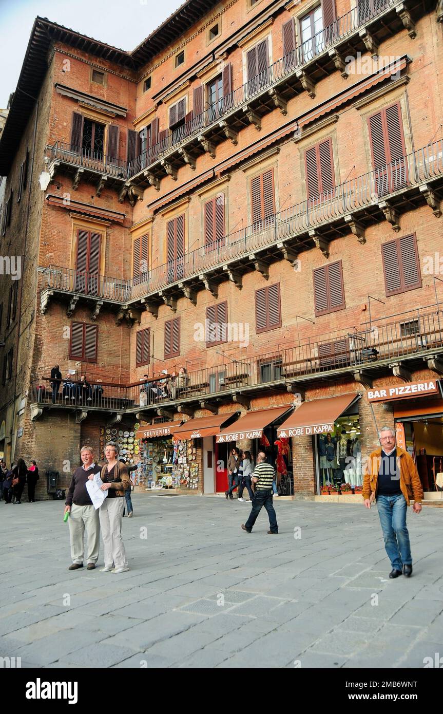 Piazza del Campo, Peripheral Shops and Restaurants, Siena, Tuscany ...
