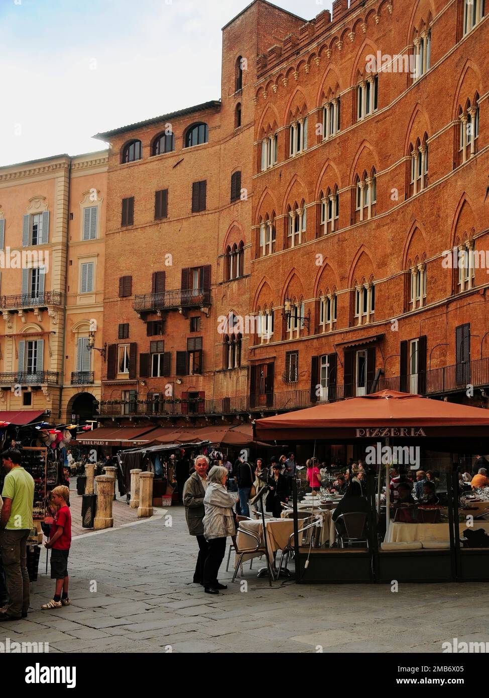 Piazza del Campo, peripheral shops and restaurants, Siena, Tuscany ...