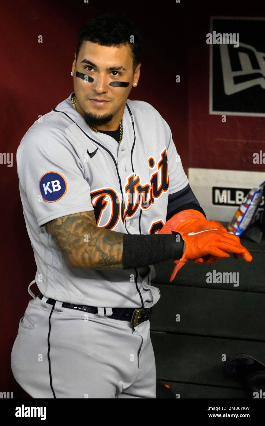 Detroit Tigers shortstop Javier Baez (28) gets ready to hit before a ...