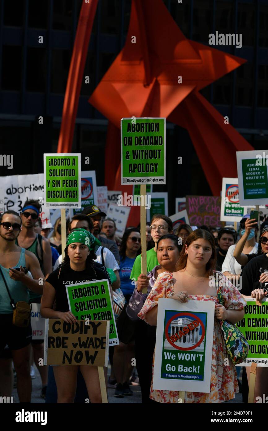 Protesters hold signs during a Pro-Choice rally at Federal Plaza ...