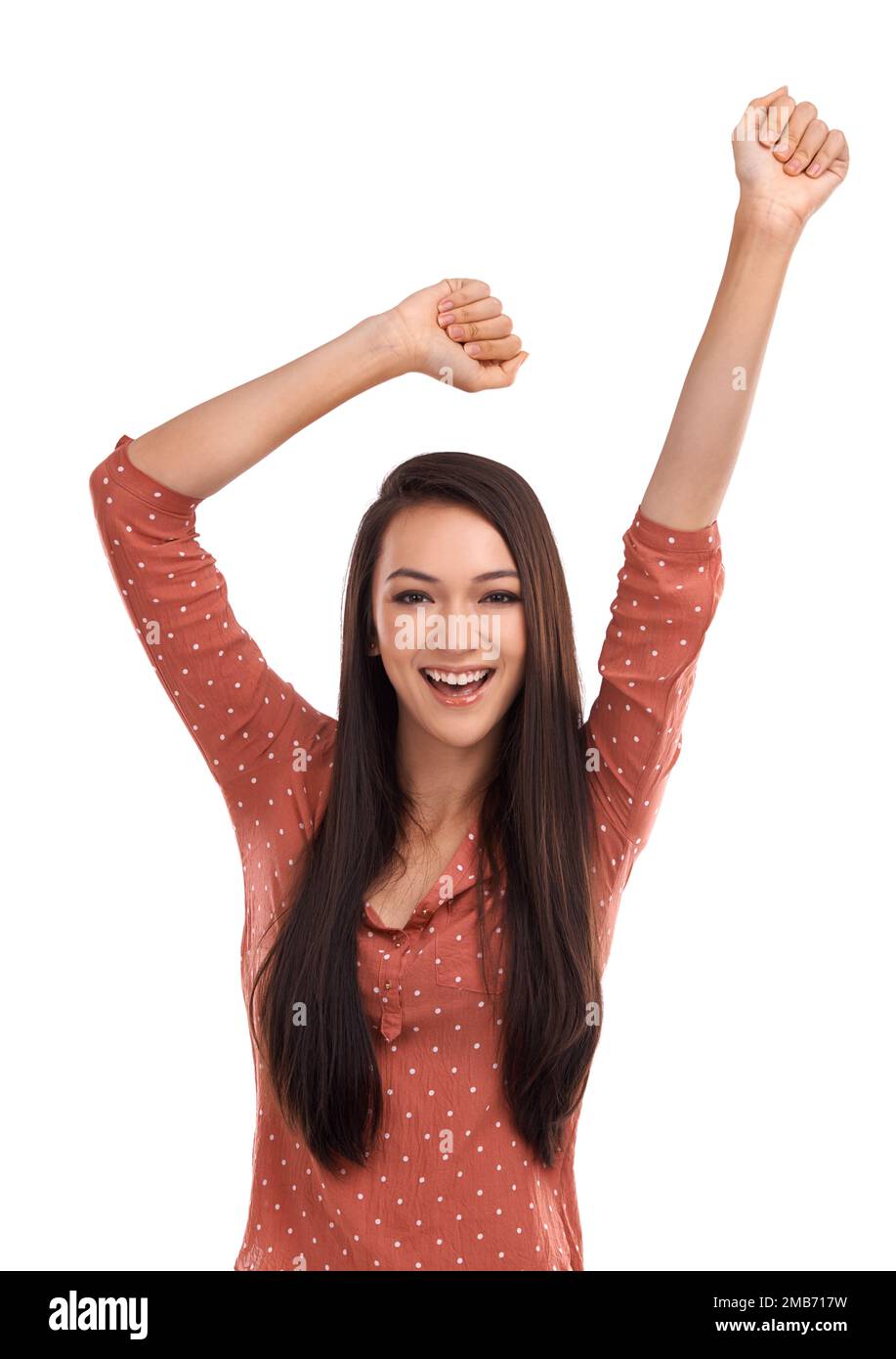 Woman, happy and dance arms for success, freedom and achievement in ...