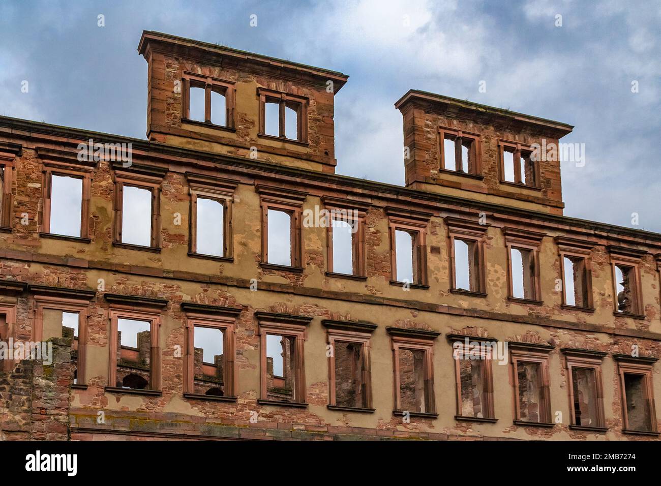 Close-up view of the façade ruin of the former residential palace ...