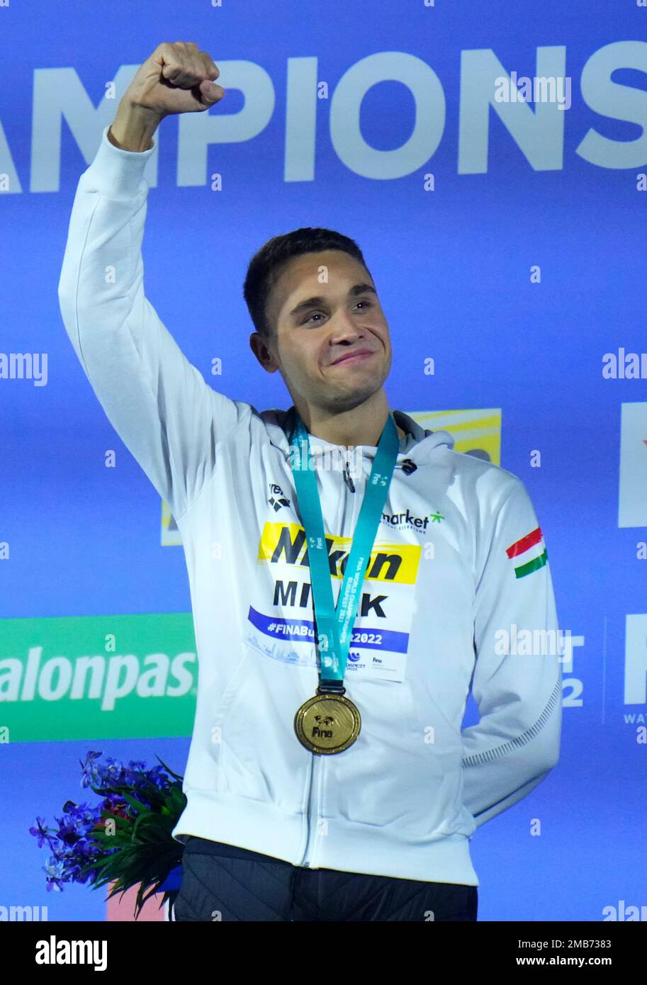 Gold medalist Kristof Milak of Hungary celebrates after the Men 100m ...