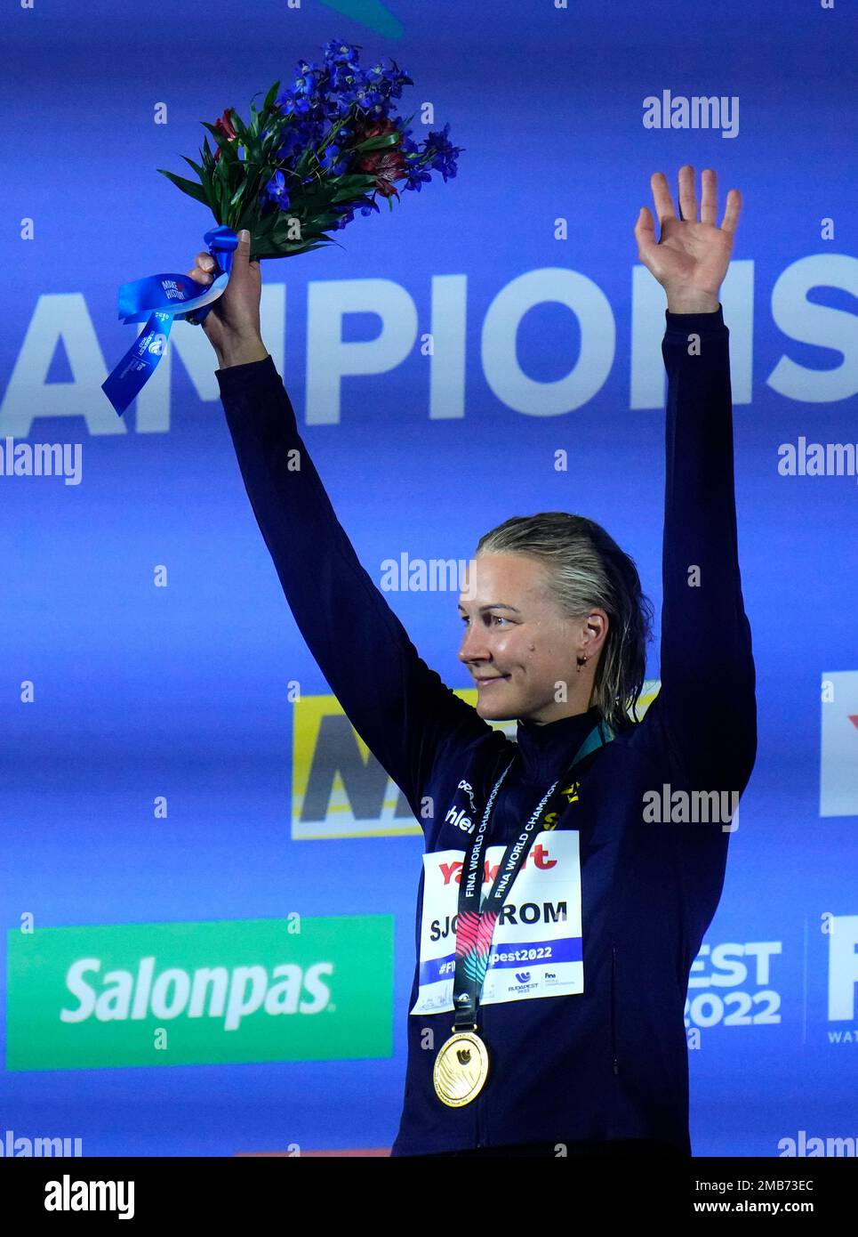 Gold medalist Sarah Sjostrom of Sweden celebrates after the Women 50m ...