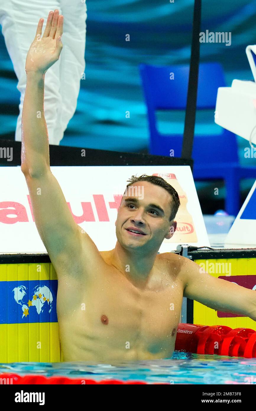 Kristof Milak of Hungary celebrates after winning the men's 100m ...