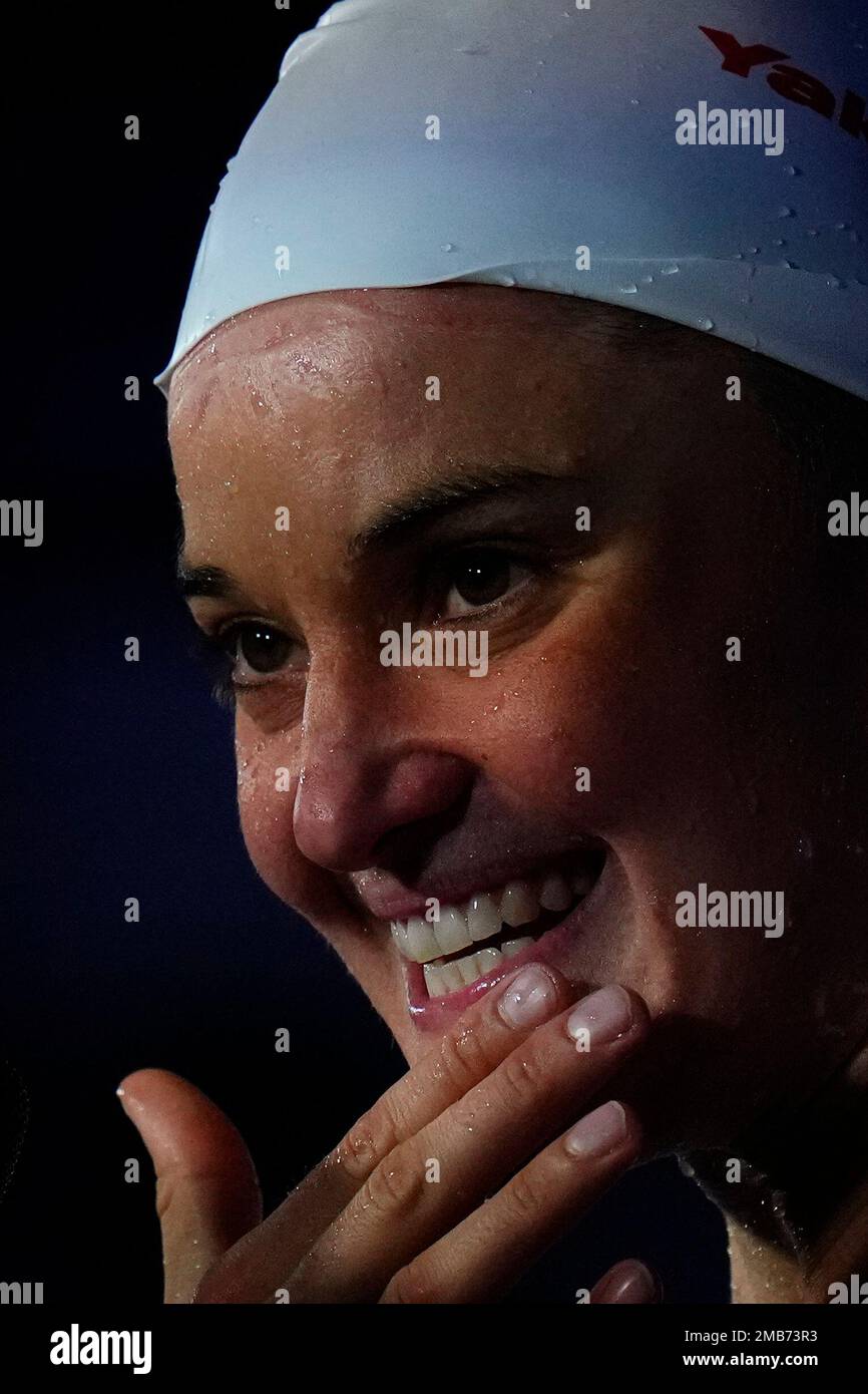 Sarah Sjostrom of Sweden smiles after winning the women's 50m butterfly ...