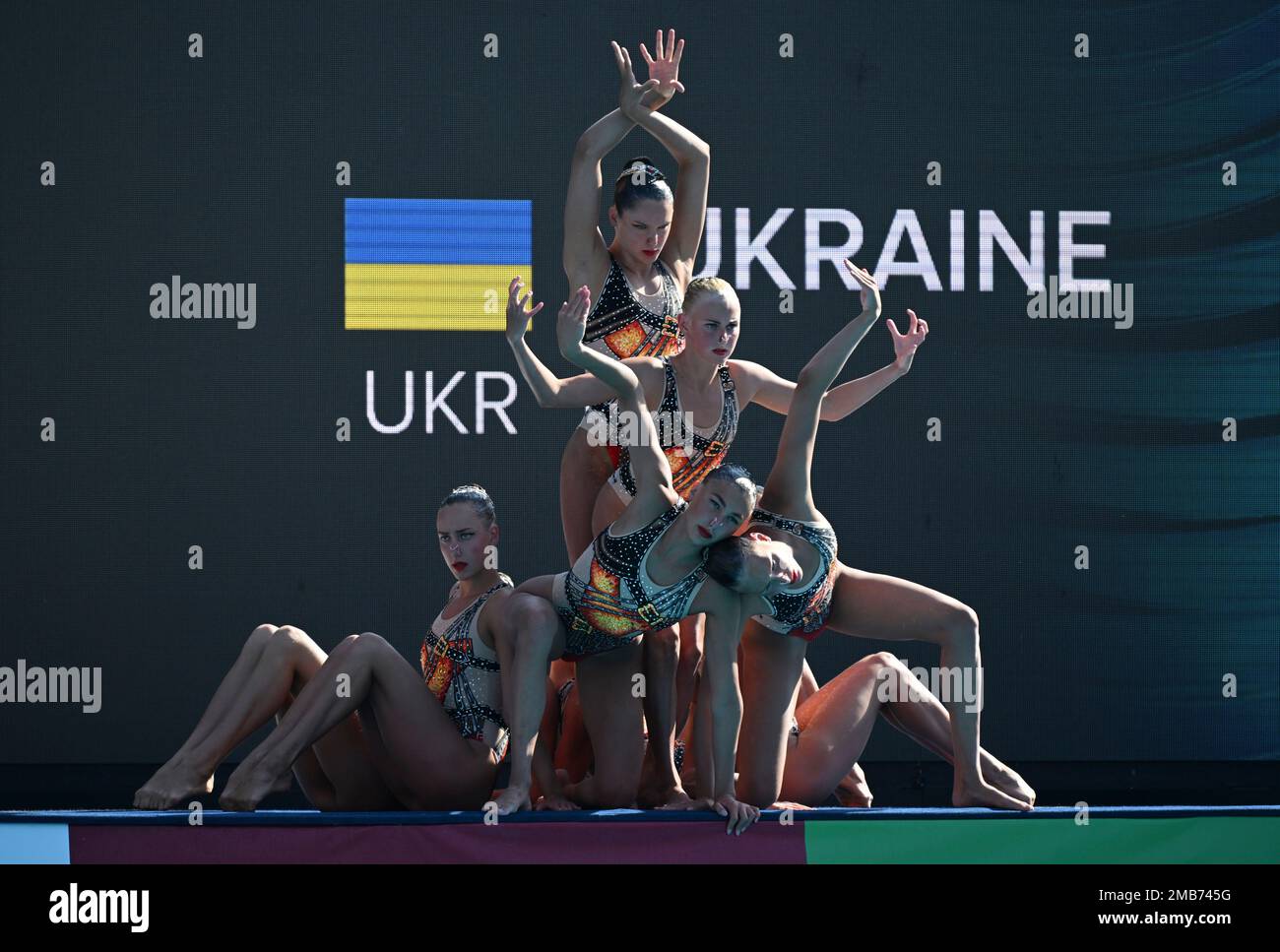 Team of Ukraine competes in the Women Team Free final of artistic ...