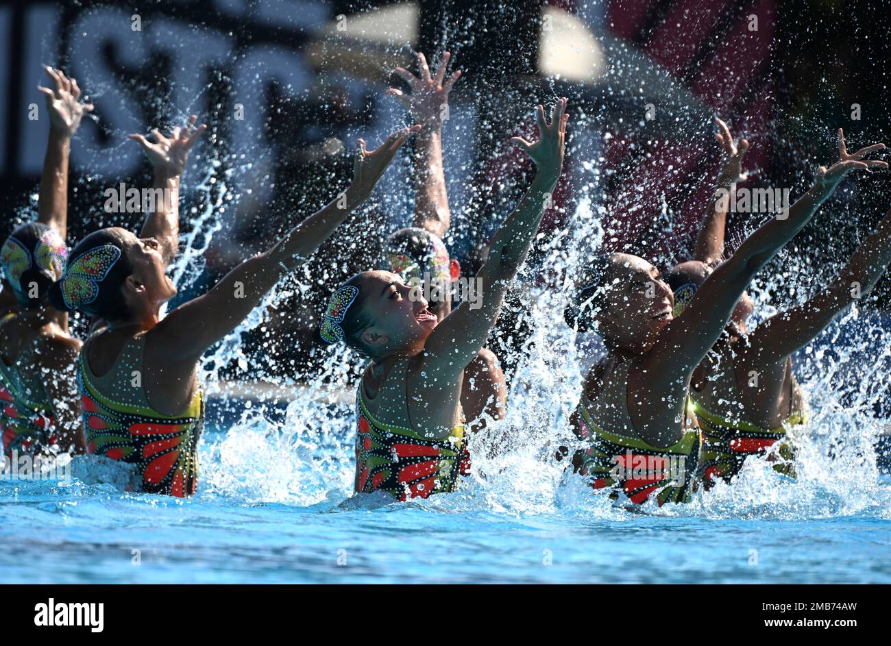 Team of Mexico competes in the Women Team Free final of artistic ...