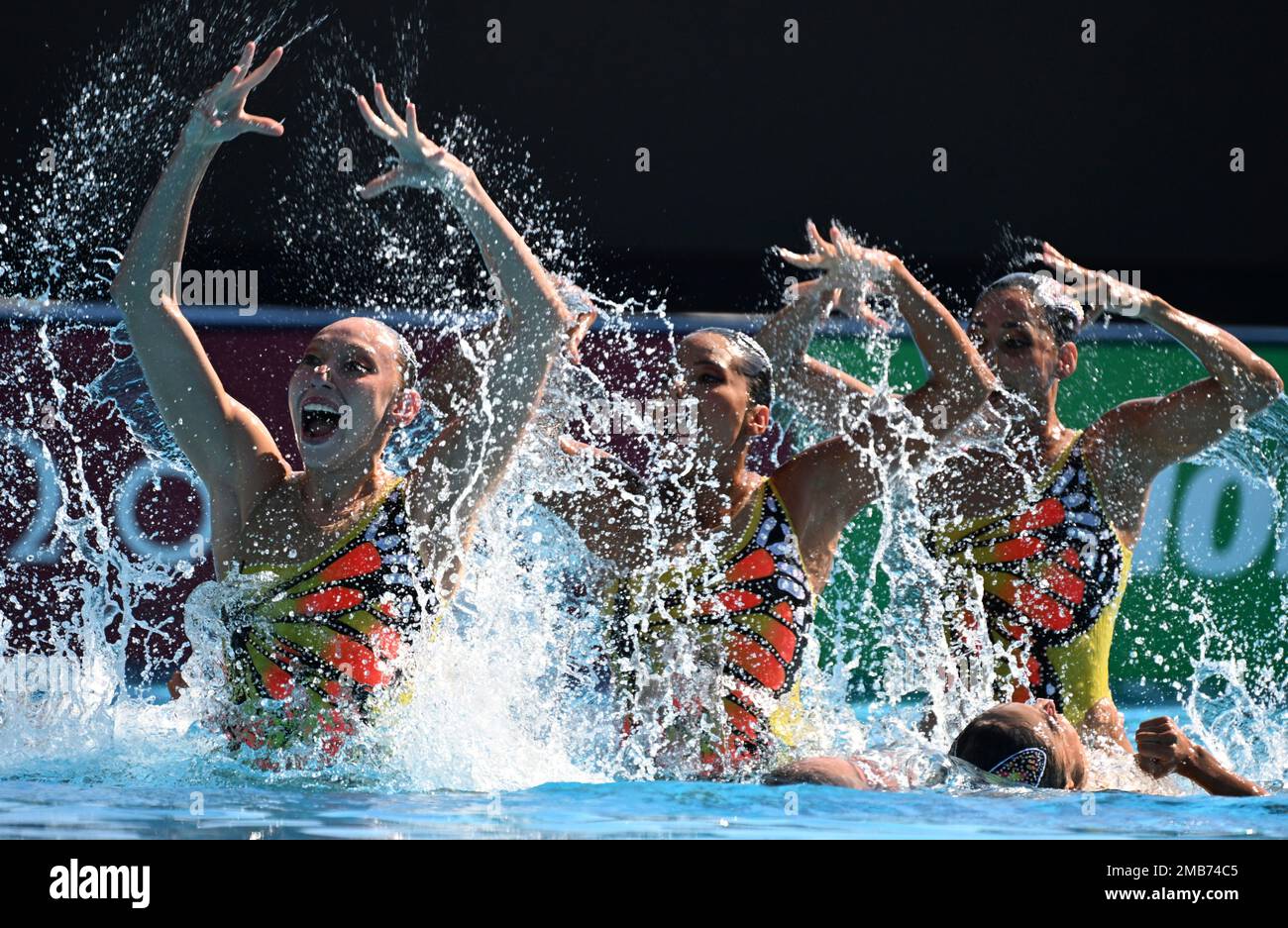 Team of Mexico competes in the Women Team Free final of artistic ...