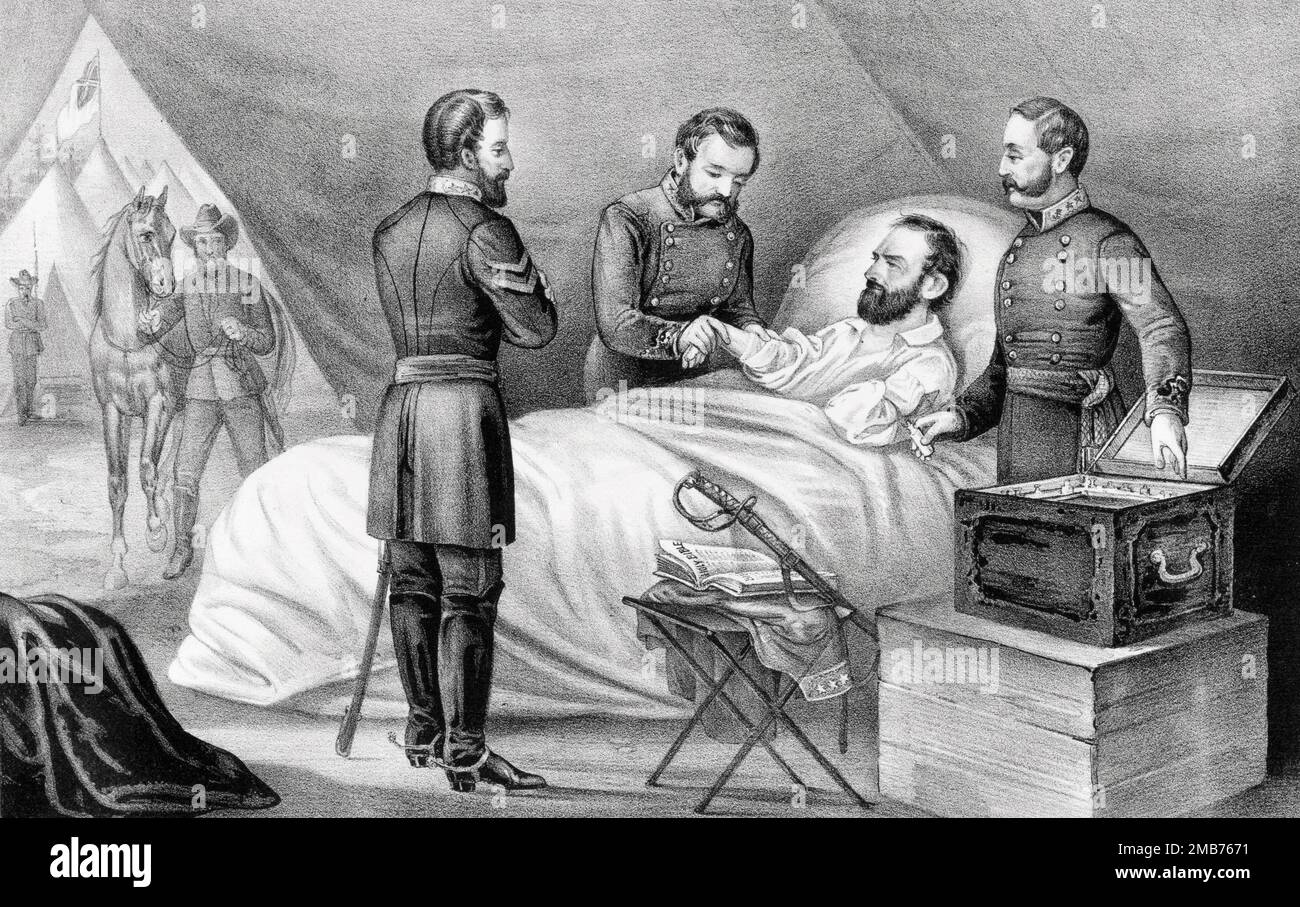 An engraving showing the death of Confederate General Thomas Jackson ...