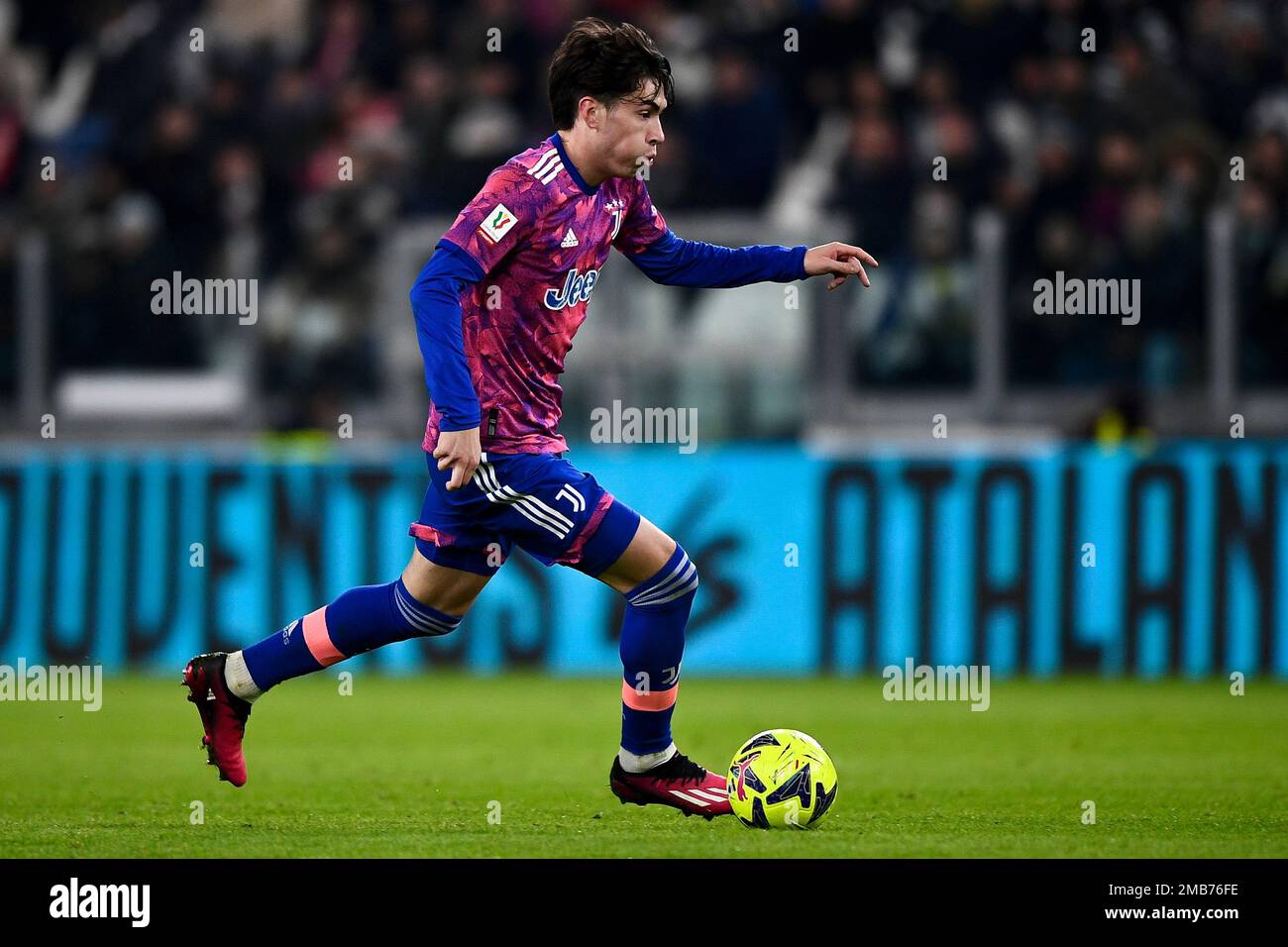 Turin, Italy. 19 January 2023. Matias Soule of Juventus FC in action ...
