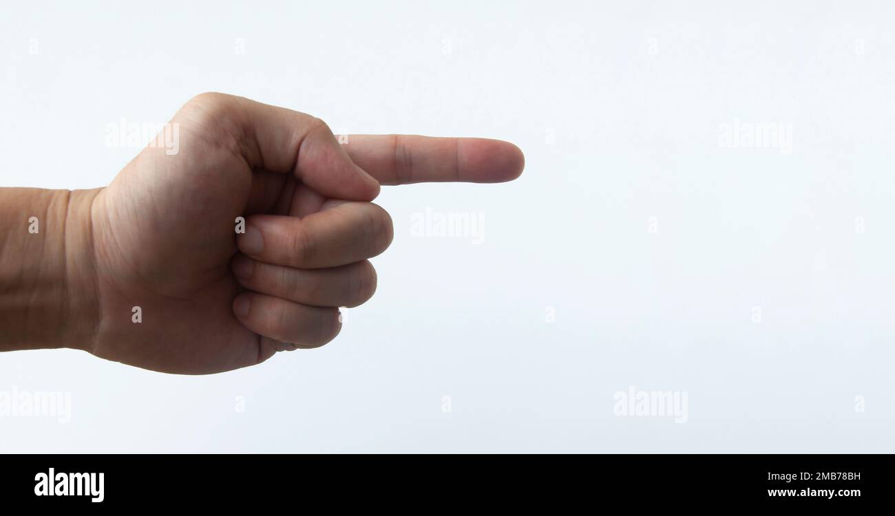 Finger pointing on white background. Copy space customizable for text ...