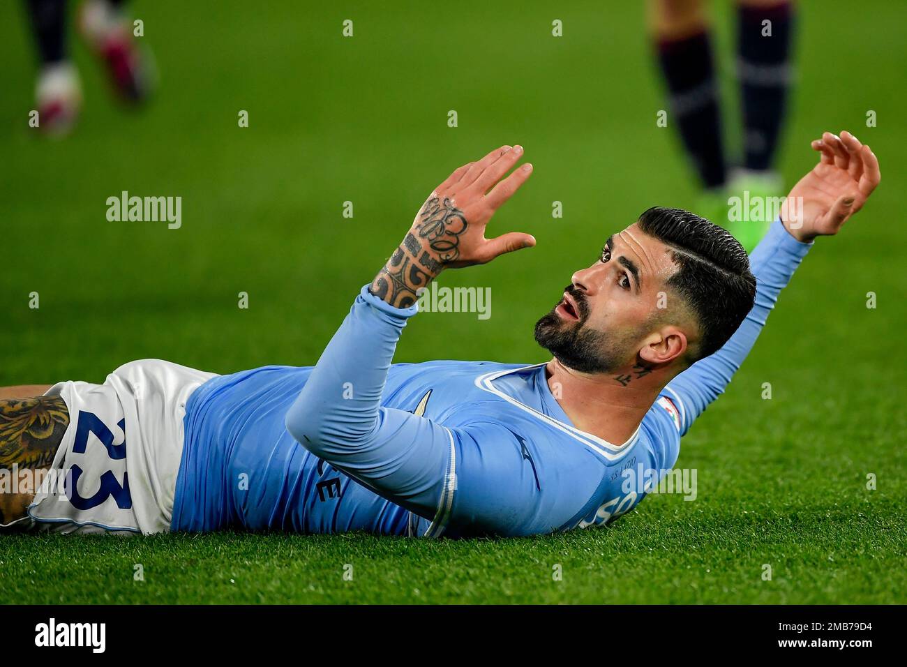 Elseid Hysaj of SS Lazio reacts during the Italy Cup football match ...