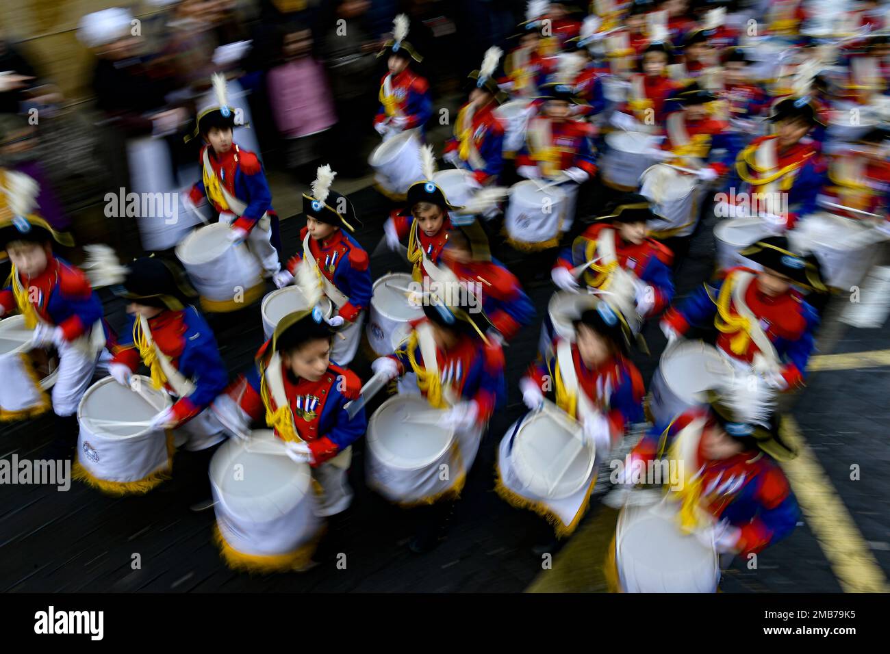 "Tamborilleros" wearing their uniforms take part in the traditional 'La ...