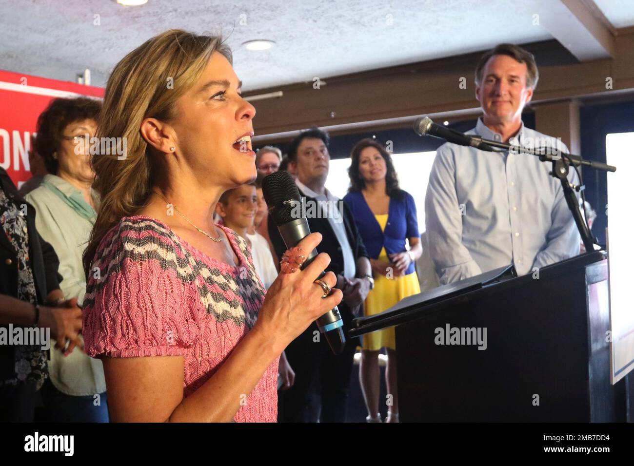 Virginia first lady Suzanne Youngkin, left, introduces her husband, Gov ...