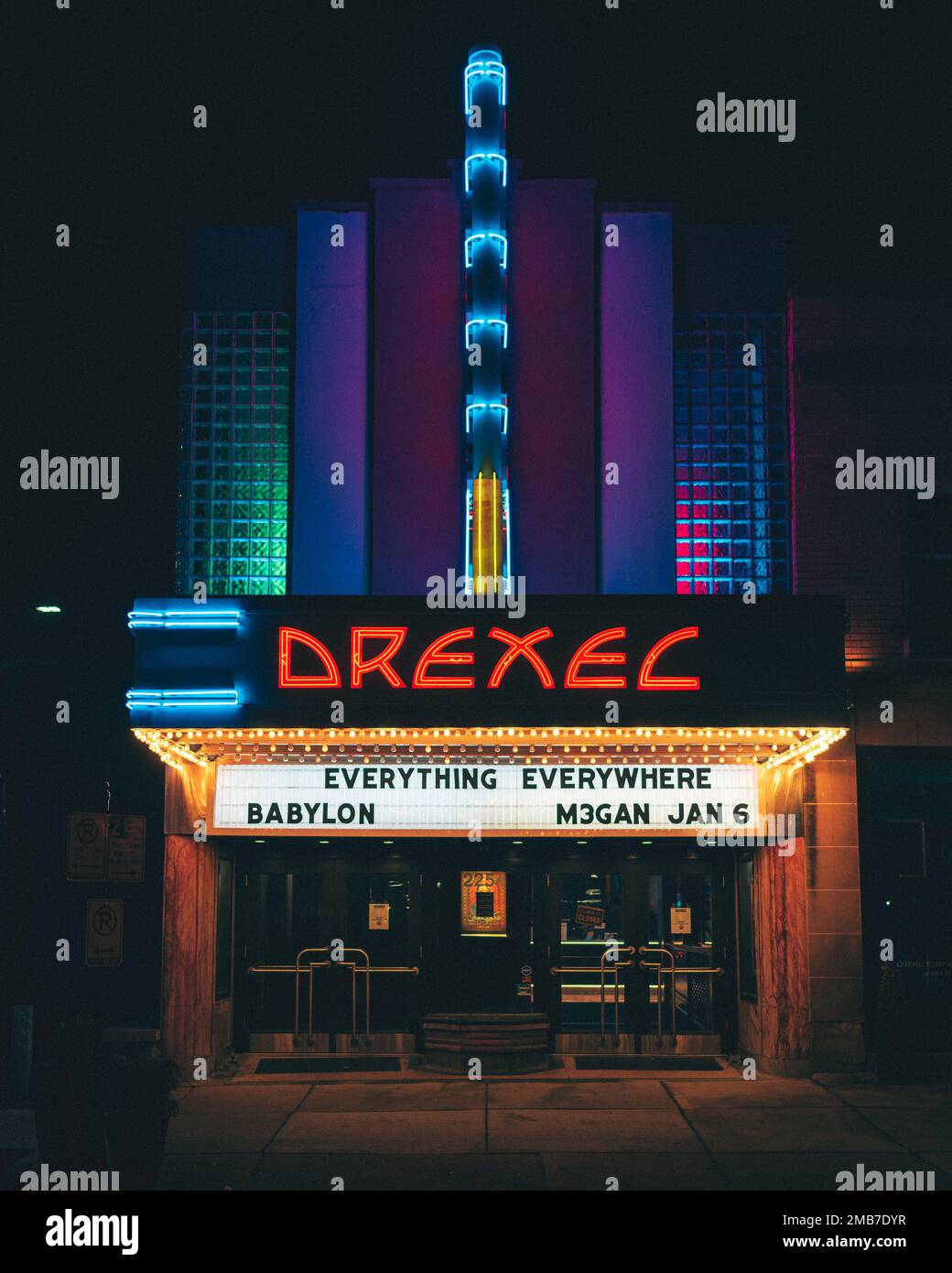 Drexel Theatre vintage neon sign at night, Bexley, Ohio Stock Photo - Alamy