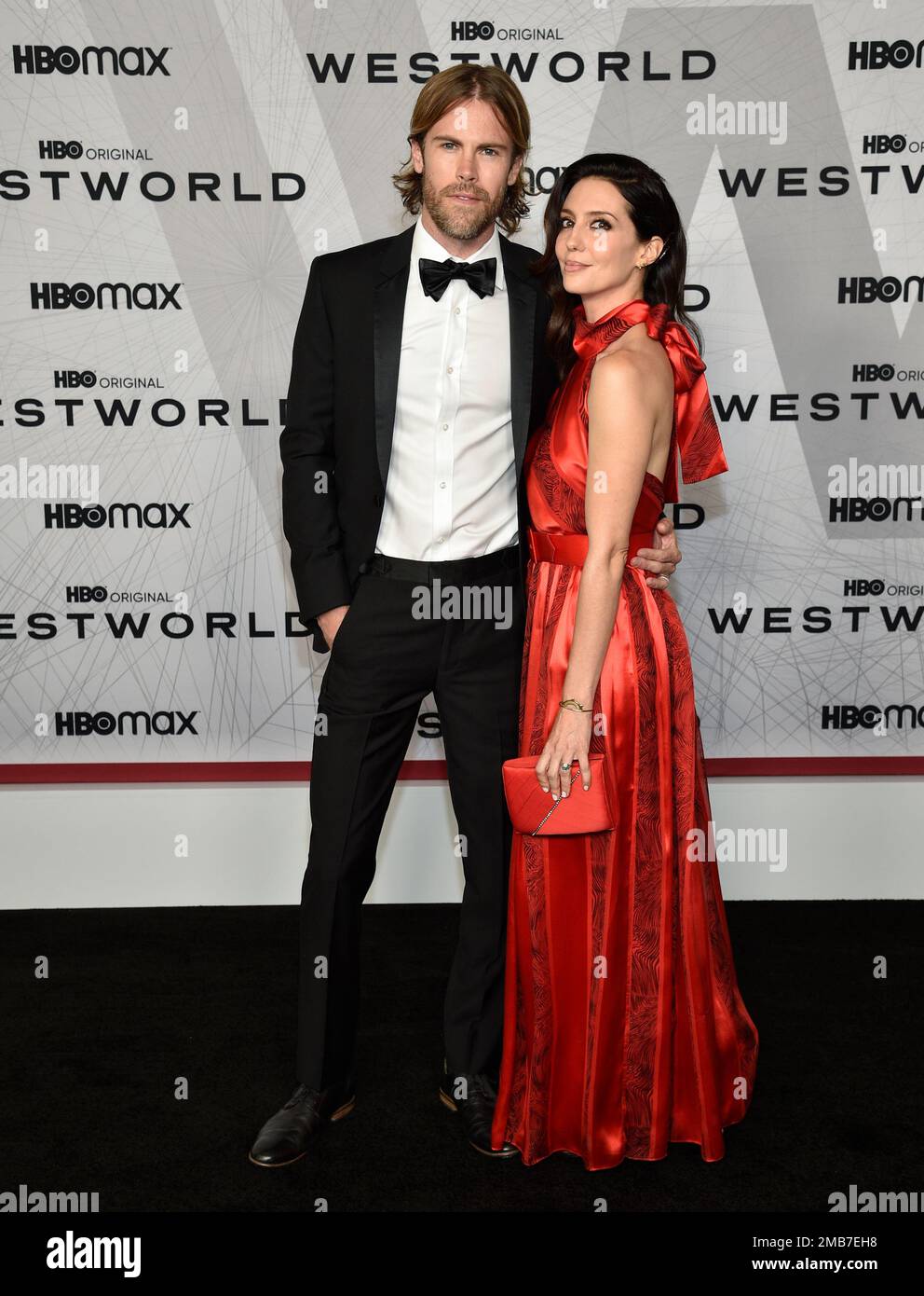 Geordie Robinson, left, and Emily Somers attend the premiere of HBO's ...