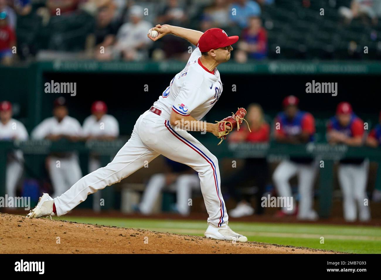 Texas Rangers relief pitcher Brock Burke throws to the Philadelphia ...