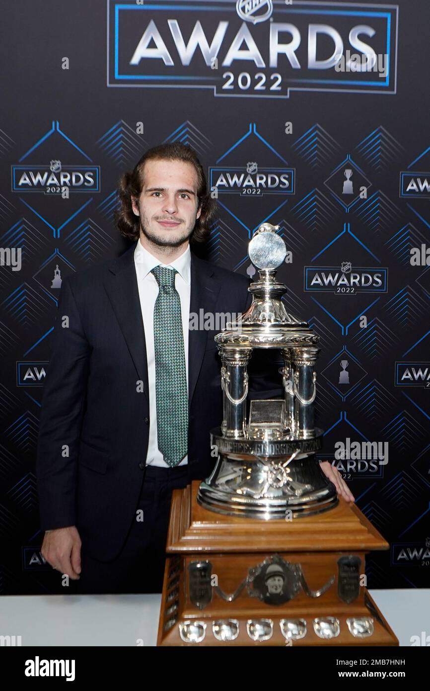New York Rangers goalie Igor Shesterkin poses with the. Vezina Trophy ...
