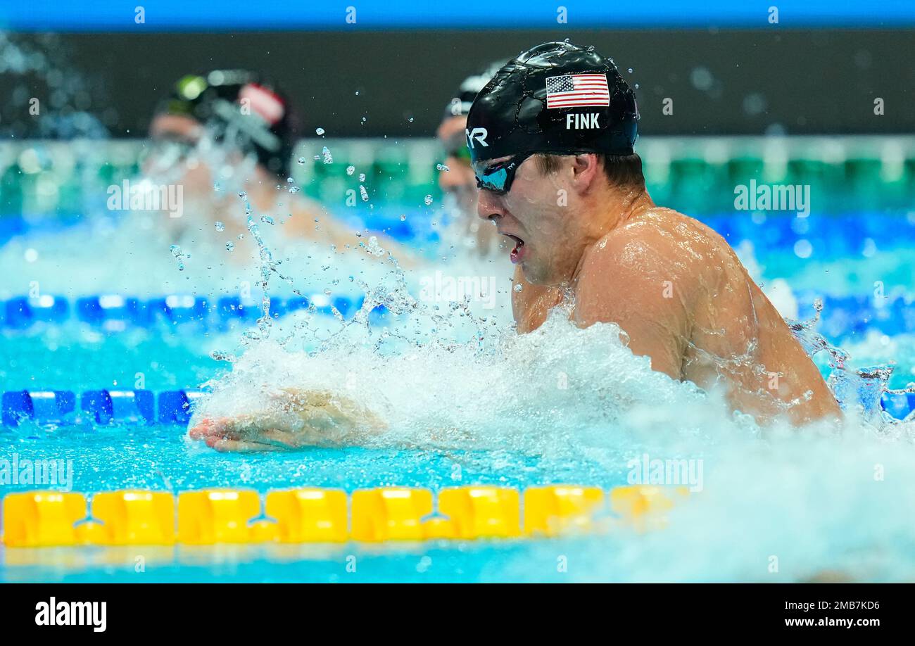 Nic Fink of United States competes in the Men 50m Breaststroke final at ...