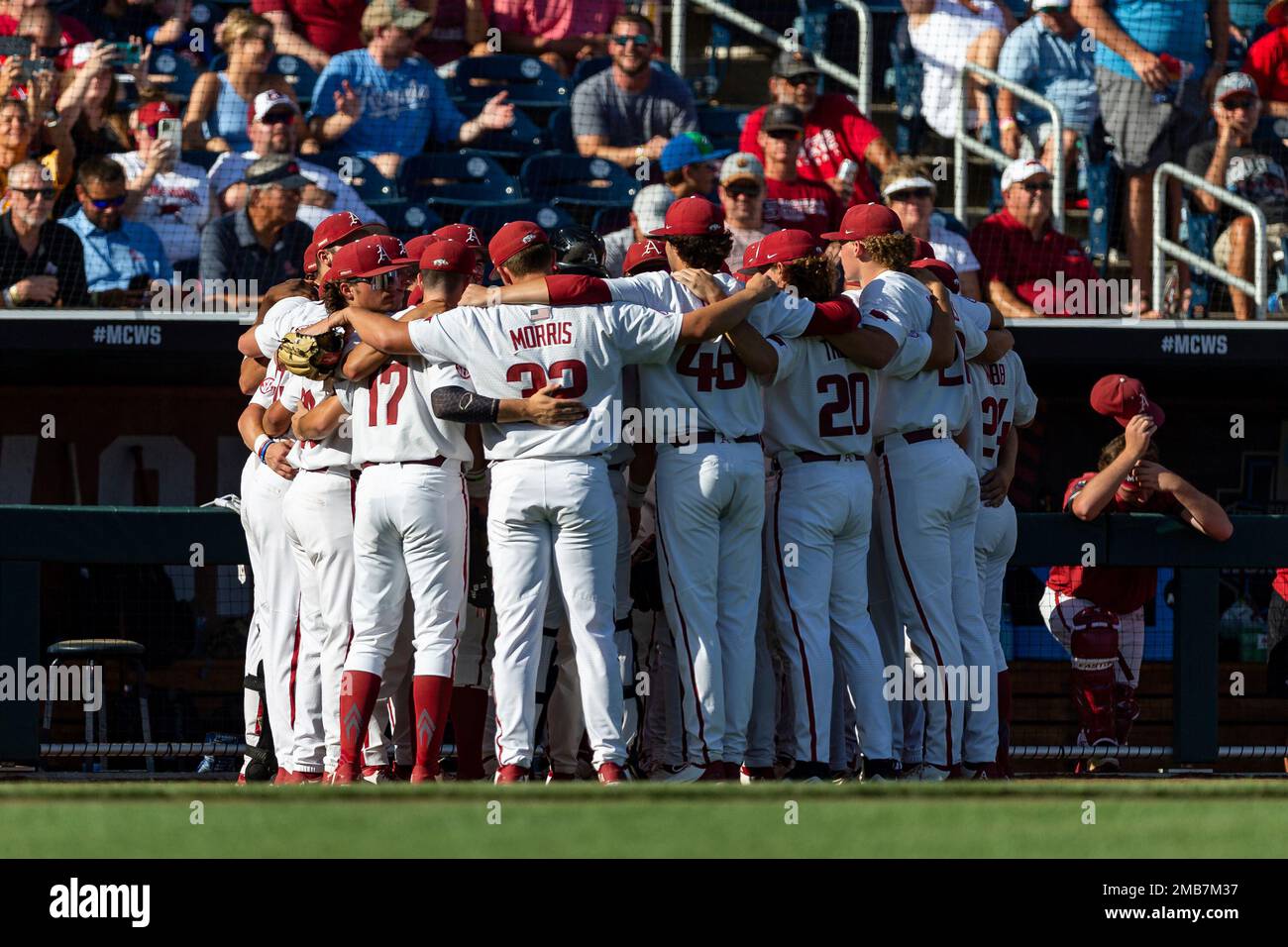 Arkansas huddles up before taking on Mississippi during an NCAA College ...