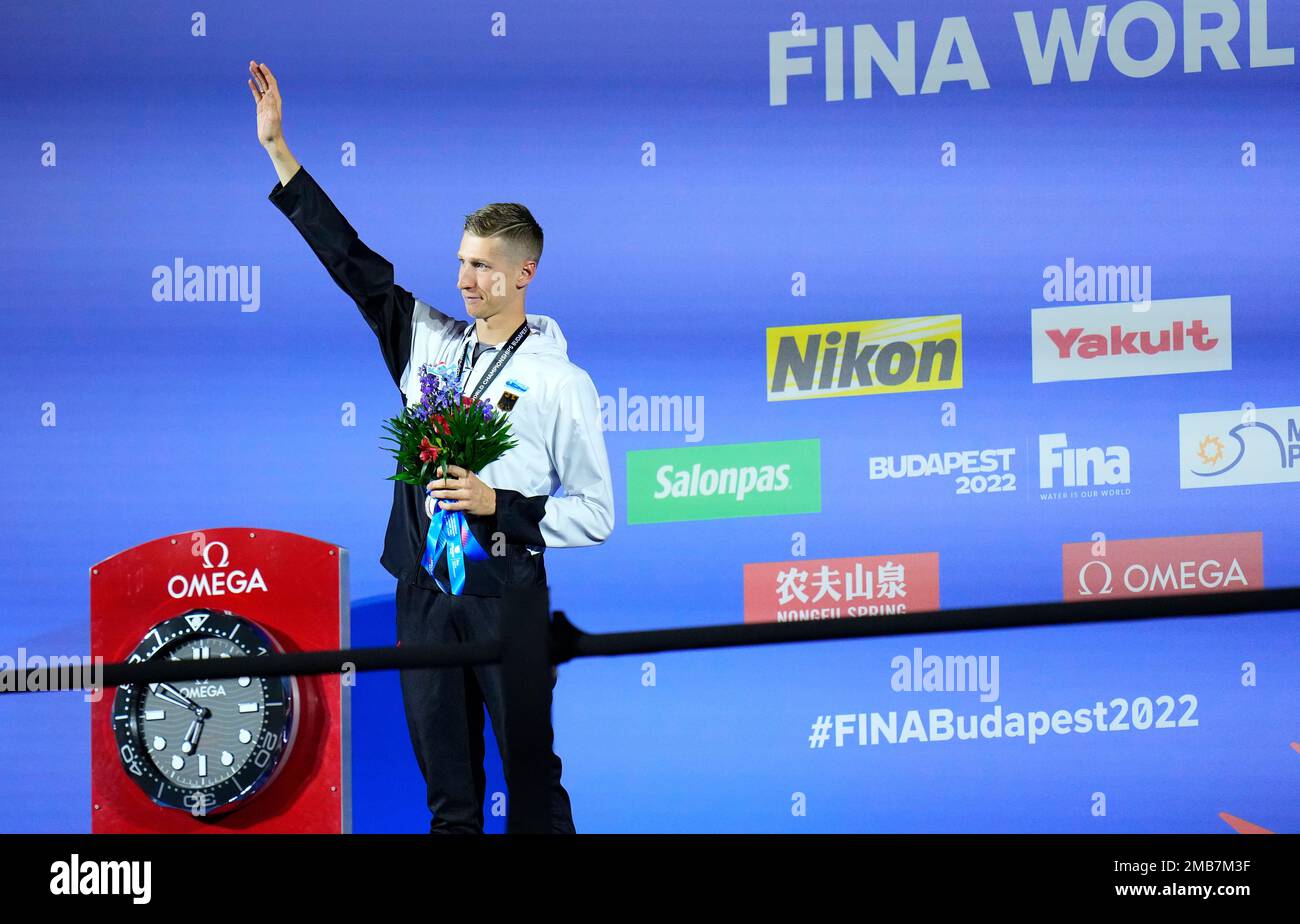 Florian Wellbrock of Germany reacts after winning silver medal in the ...