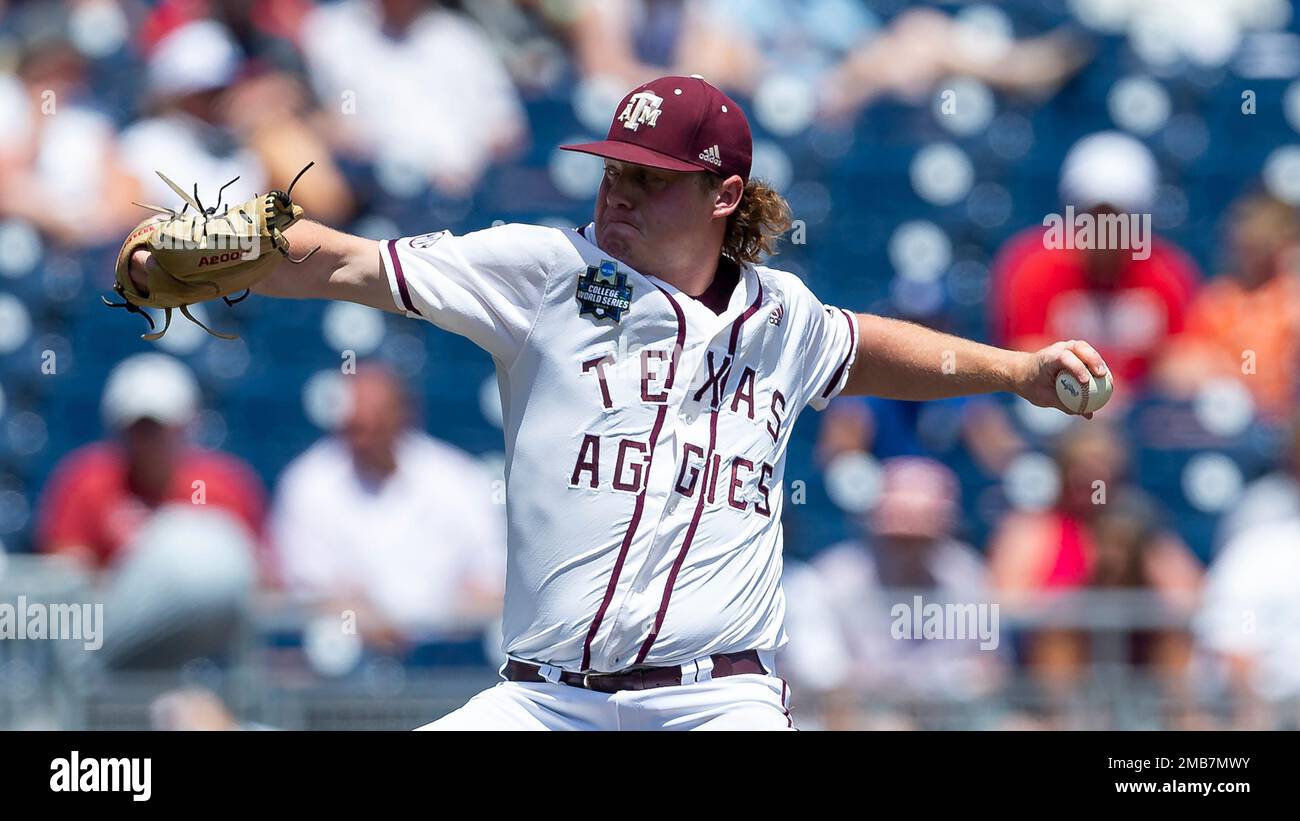 Texas A&M pitcher Joseph Menefee throws in the second inning against ...
