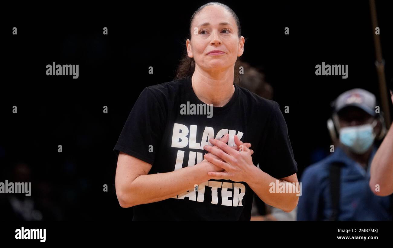 Seattle Storm guard Sue Bird before the start of a WNBA basketball game ...
