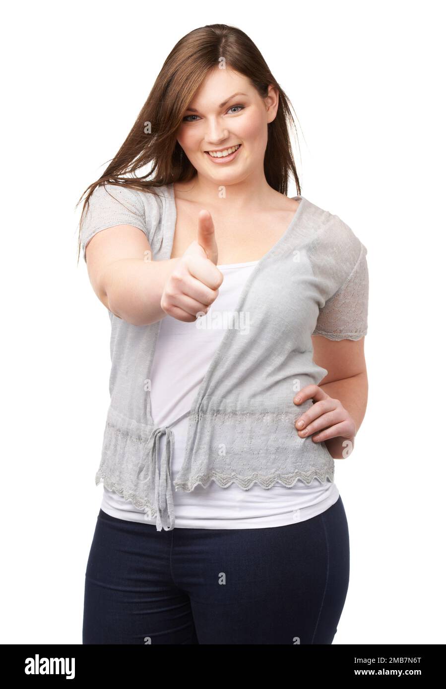 Thumbs up for you. A full-figured beauty giving you a thumbs up while ...