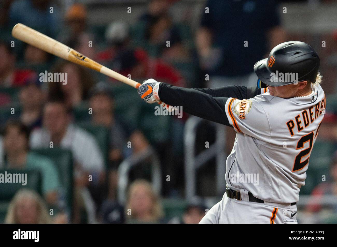 San Francisco Giants' Joc Pederson hits a single in the ninth inning of ...