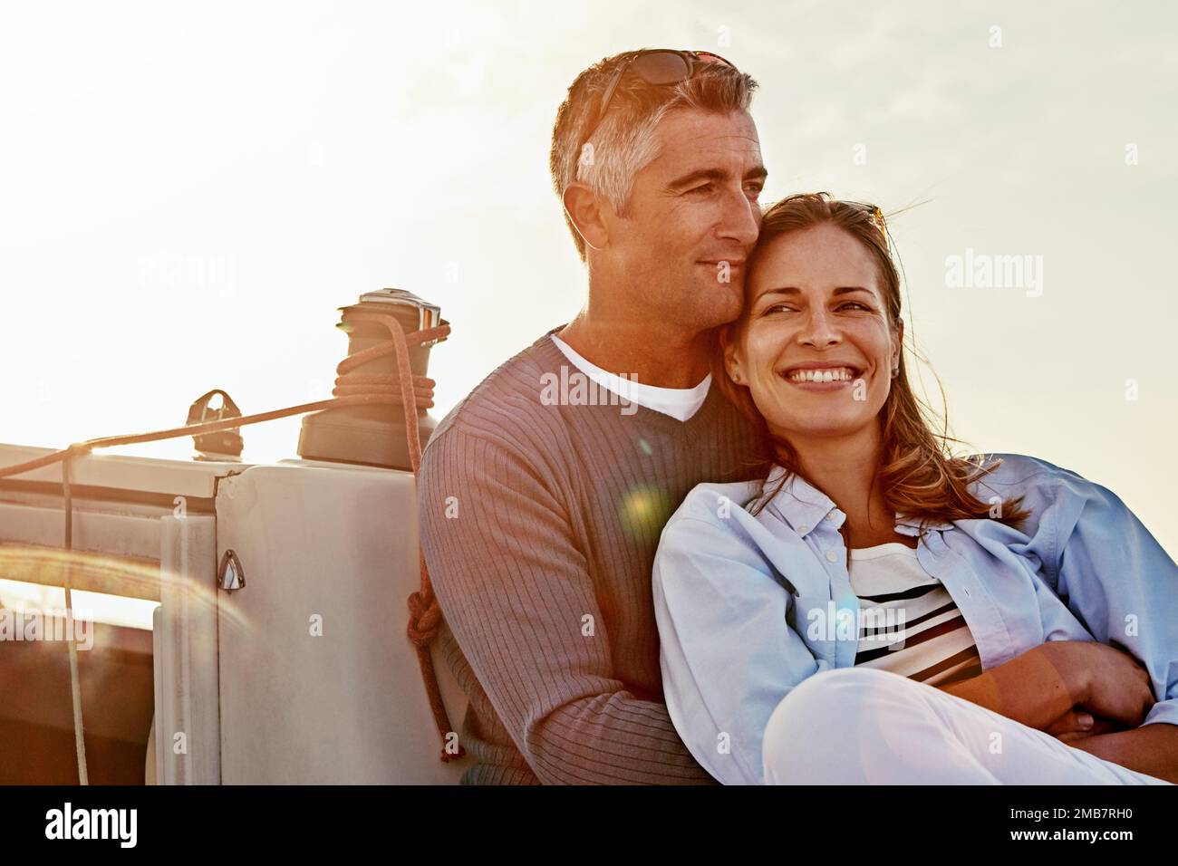 Travel, investment and luxury with couple on yacht for success, relax ...