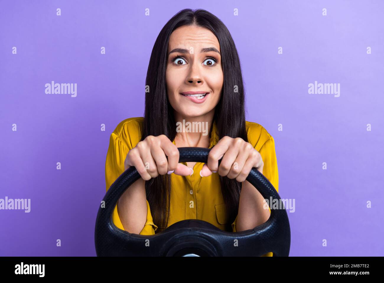 Photo of worried nervous stylish lady problem trouble bad road accident ...